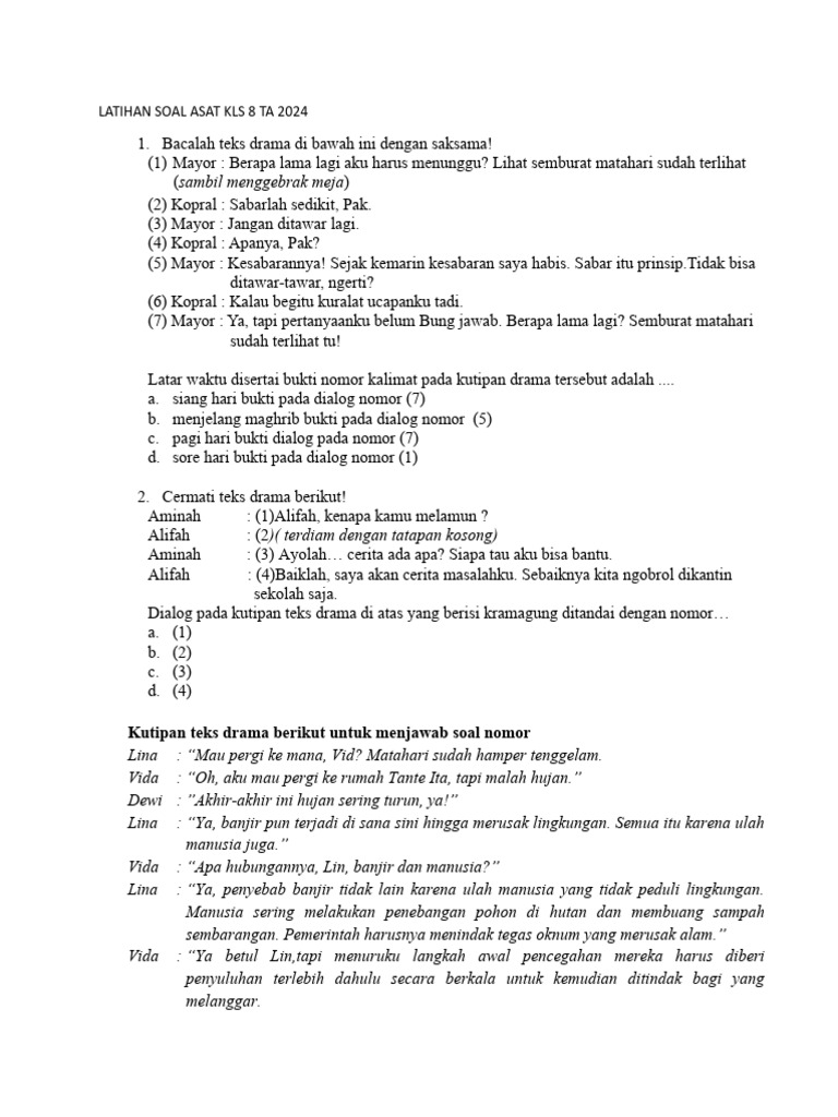 Latihan Soal Asat Kls 8 Ta 2024 | PDF