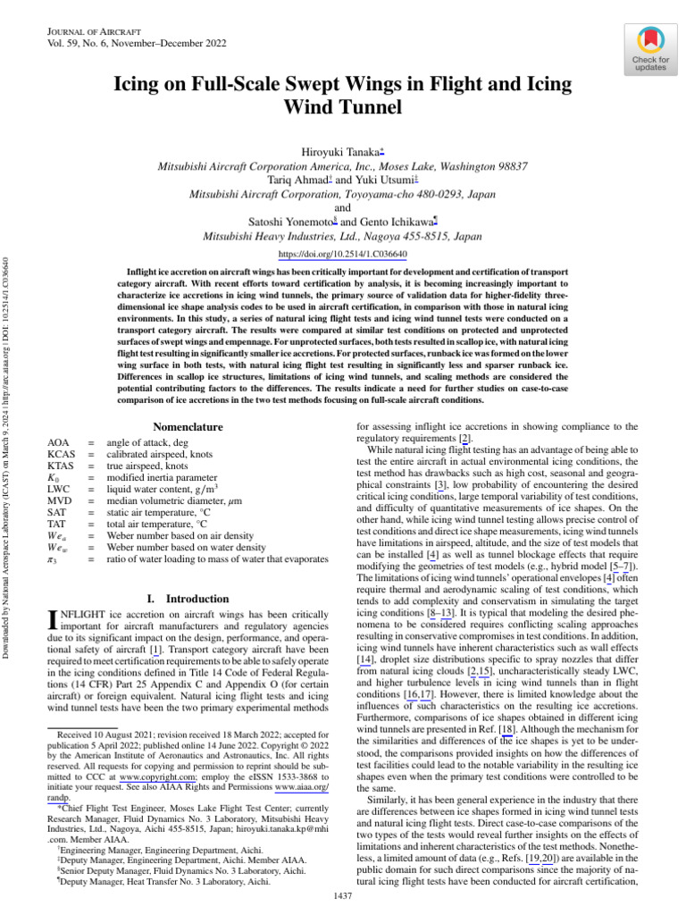 Icing Effects on Swept Wings in Flight | PDF | Wind Tunnel | Airspeed