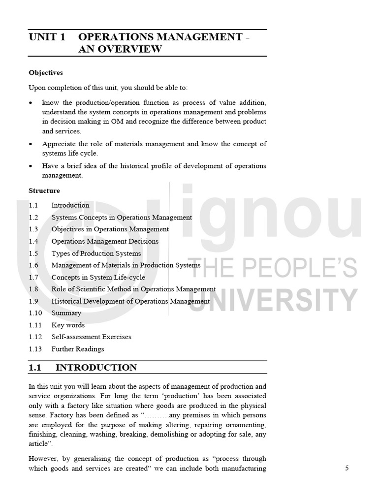 IGNOU MBA - MMPC009 Unit-1 Operations Management-An Overview | PDF | System | Inventory