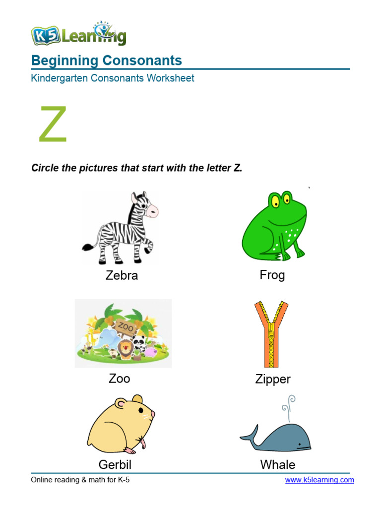 Beginning Consonants Letter Z | PDF