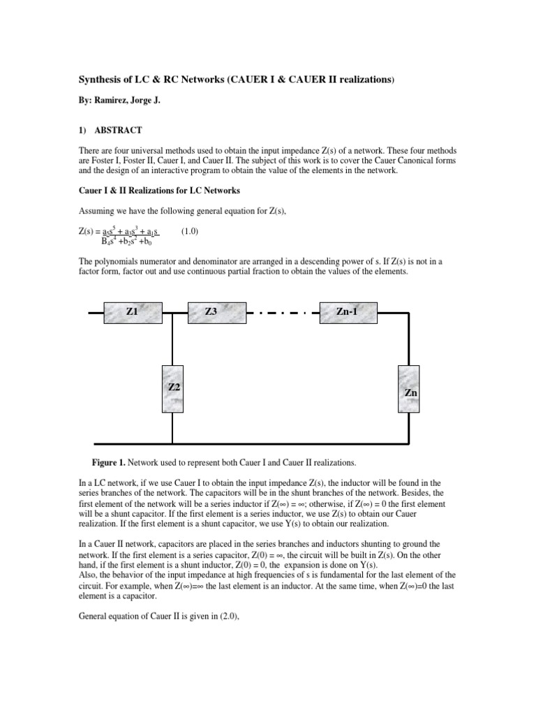 Cauer | PDF | Electrical Impedance | Signal Processing