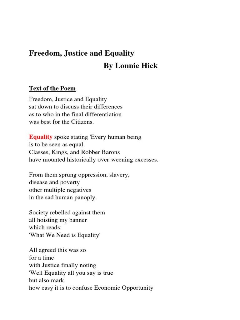 Freedom, Justice, and Equality Poem | PDF | Justice | Crime & Violence