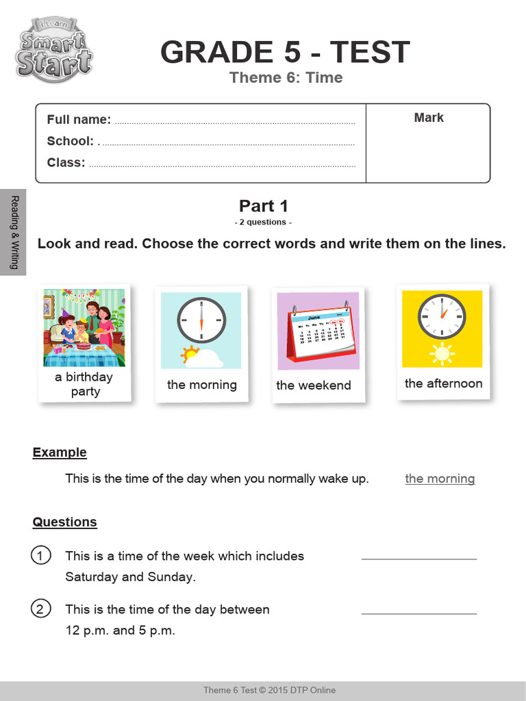 I-Learn Smart Start Grade 5 Theme 6 - Reading & Writing Test | PDF