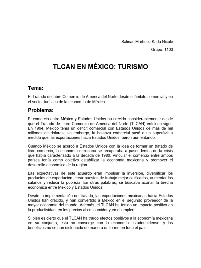 Impacto del TLCAN en Turismo Mexicano | PDF | Tratado de Libre Comercio Norteamericano | México