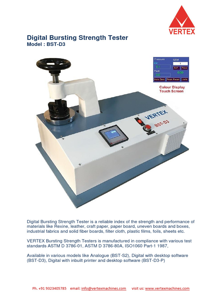 Digital Bursting Strength Tester - BST-D3 | PDF | Calibration | Textiles