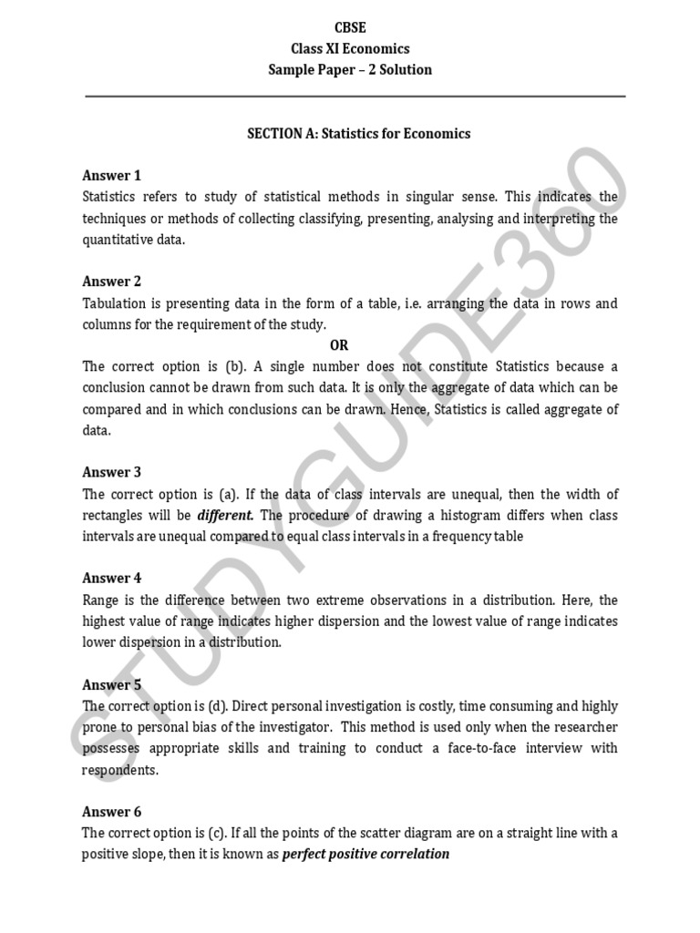 Class 11 Economics Sample Paper 2 Solutions | PDF | Economic ...