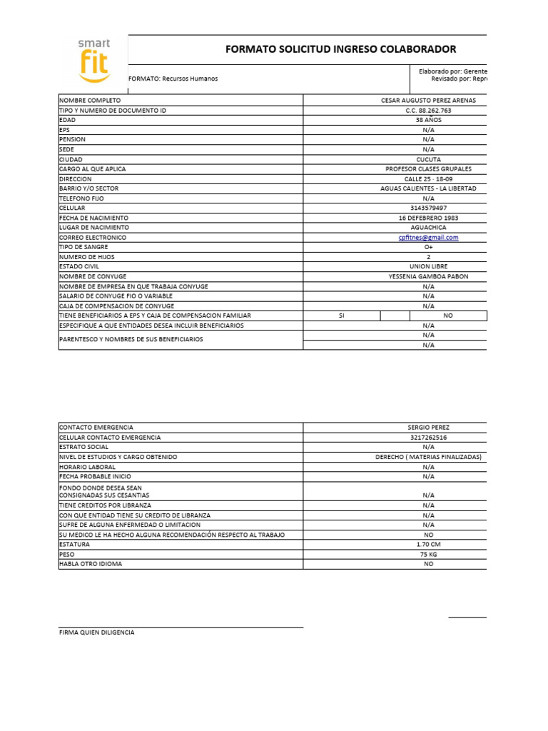 Formato Datos Basicos Personal Dependiente | PDF