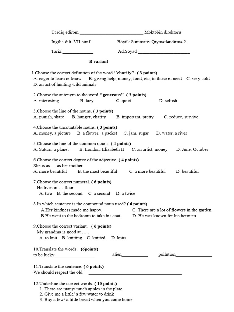 VII Grade English Summative Assessment | PDF | Noun | Morphology