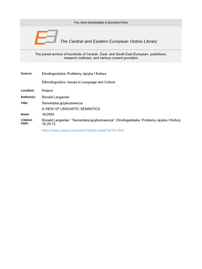 A View of Linguistic Semantics Content File PDF | PDF