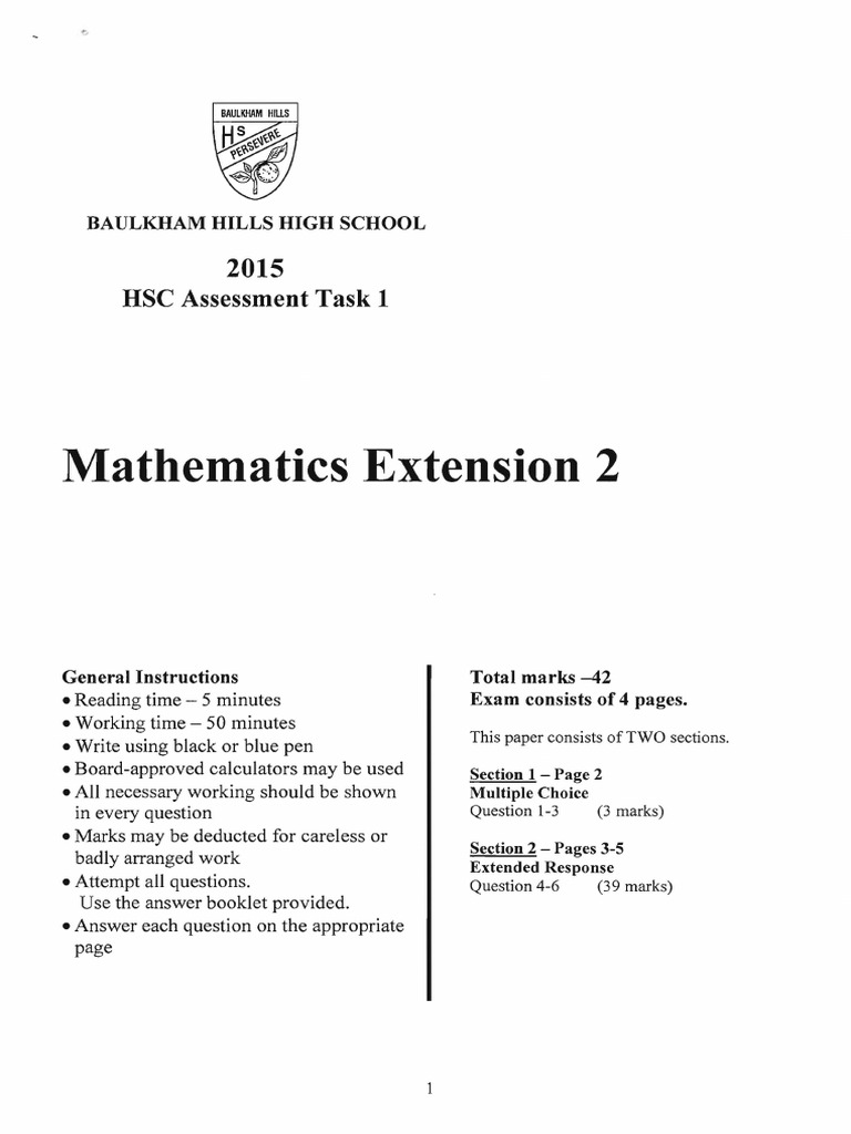 Baulkham Hills 2015 4U CT1 & Solutions | PDF | Complex Number | Quadratic Equation