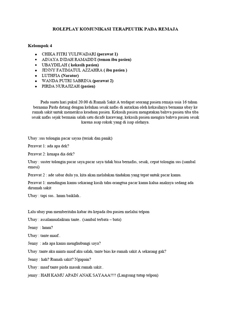 Roleplay Komunikasi Terapeutik Pada Remaja Pdf