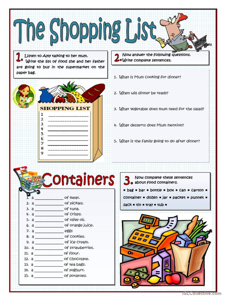 THE SHOPPING LIST Worksheet | PDF | Salad | Potato Chip