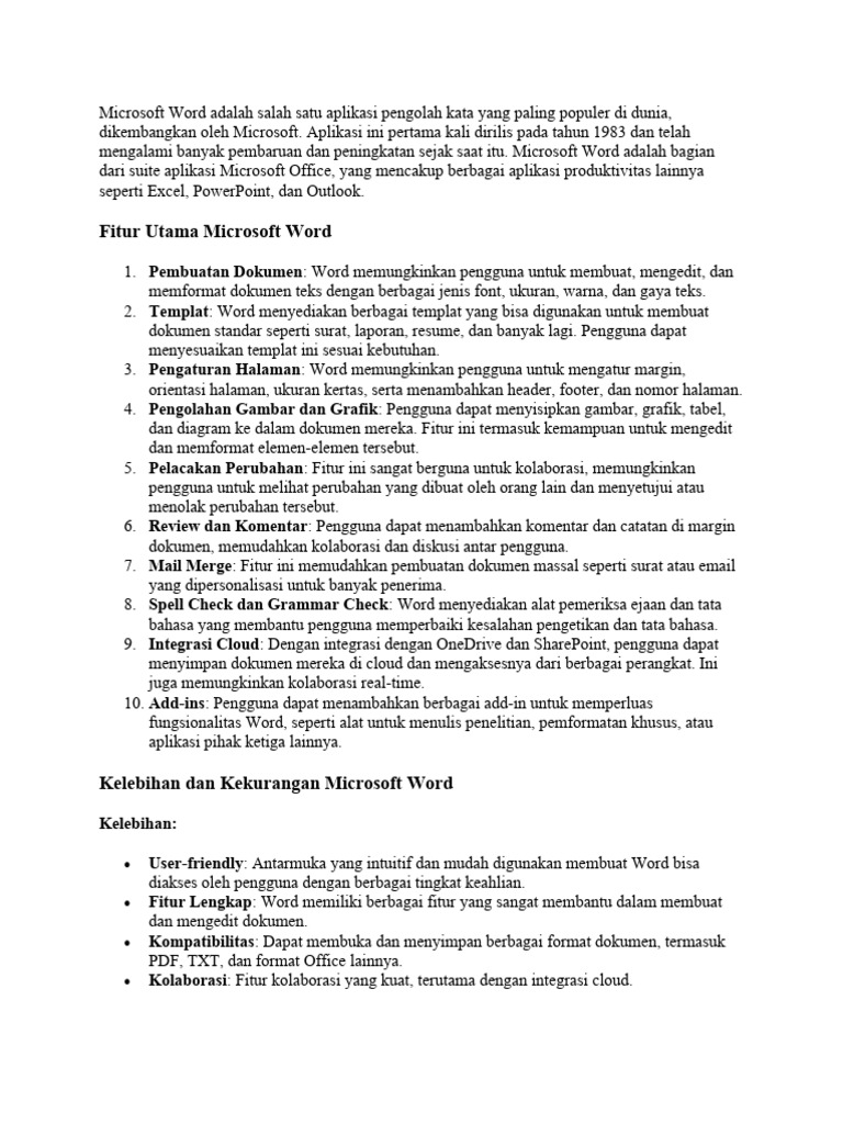 Microsoft Word Adalah Salah Satu Aplikasi Pengolah Kata Yang Paling ...