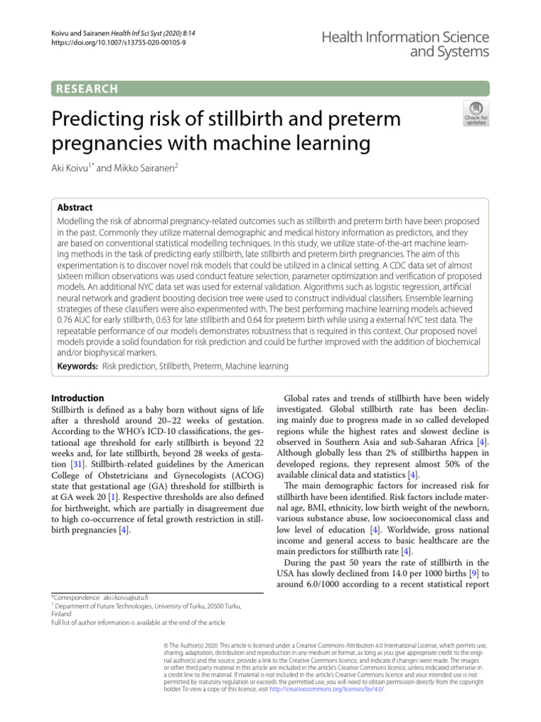 Predicting Risk of Stillbirth and Preterm Pregnancies With Machine ...
