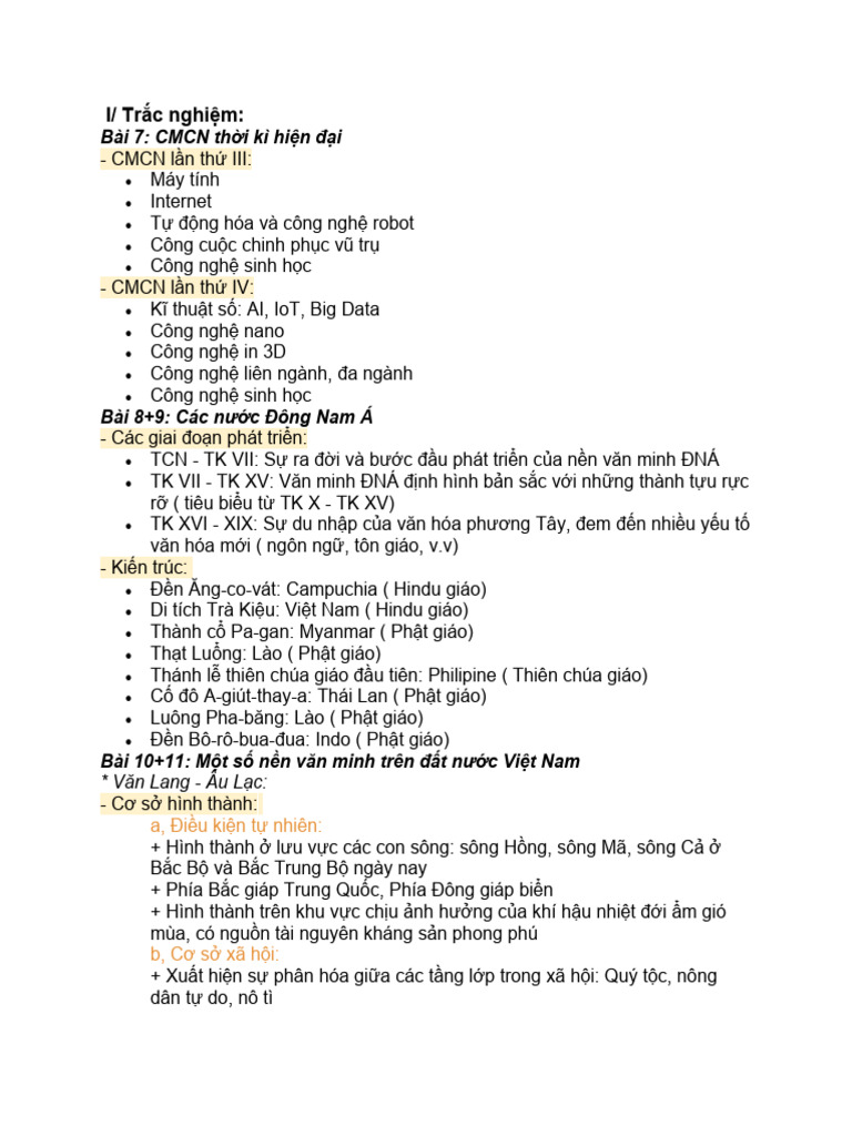 ĐỀ CƯƠNG LỊCH SỬ ck2 10 | PDF