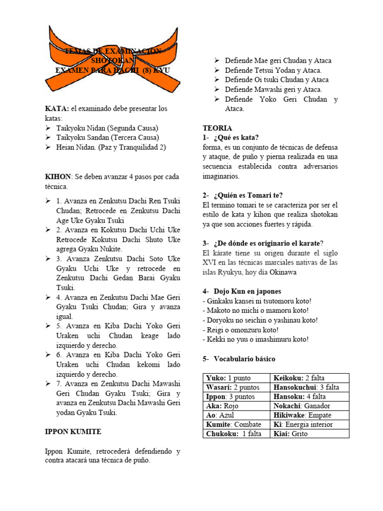 Examen Naranja 7 Kyu | PDF | Shotokan | Artes marciales japonesas