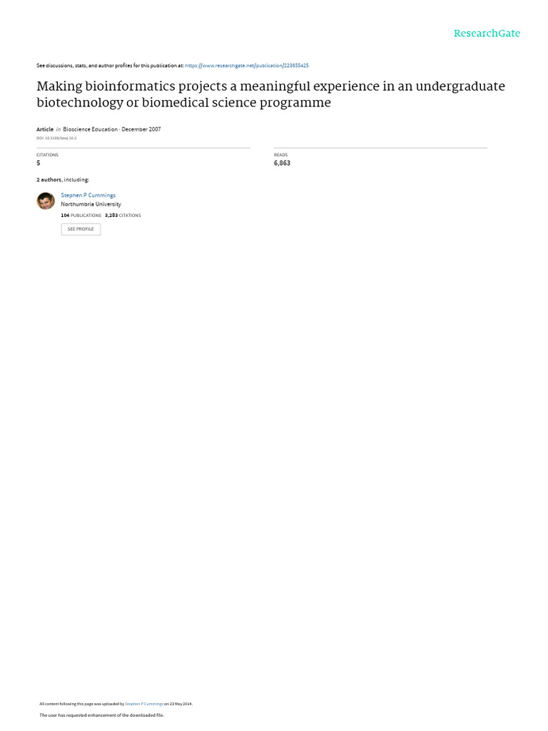 Making Bioinformatics Projects A Meaningful Experi | PDF ...