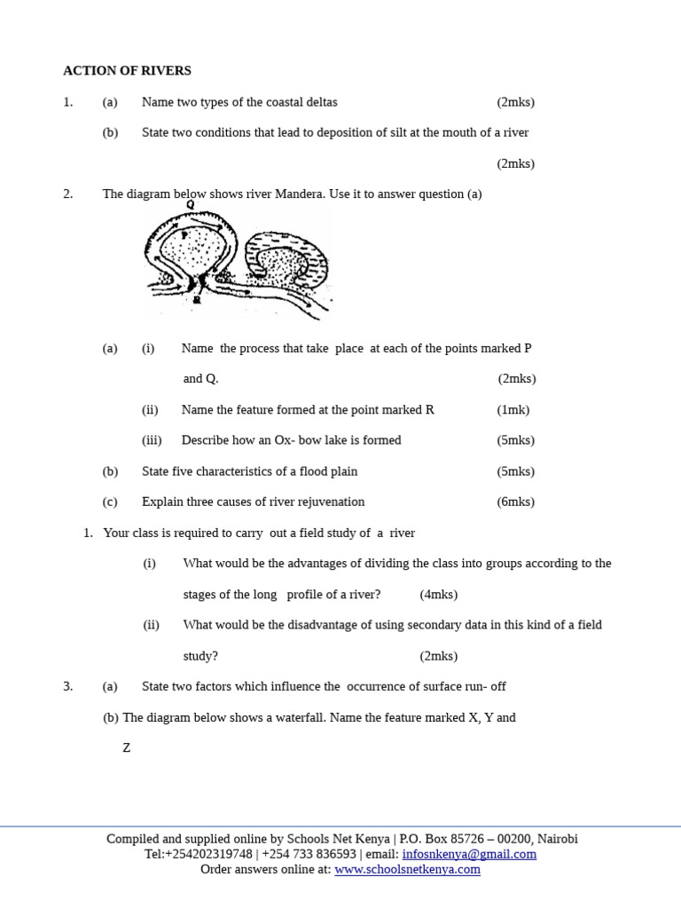 Action of Rivers Questions | PDF | River | Drainage Basin