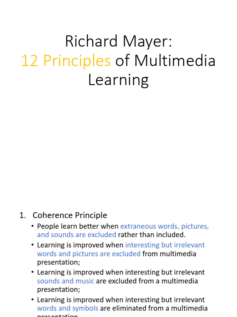12 Principles of Multimedia Learning | Download Free PDF | Learning | Multimedia