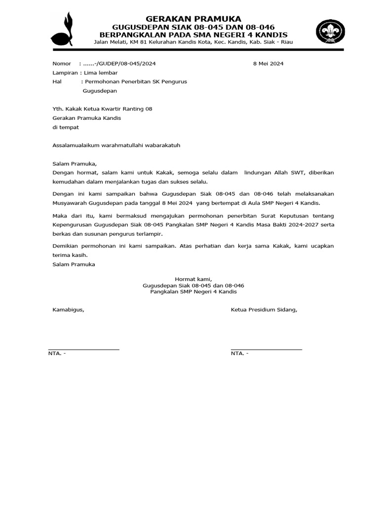 Surat Permohonan Penerbitan SK | PDF