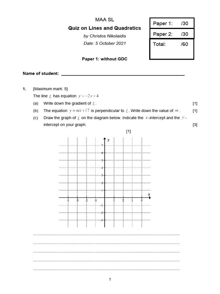 TEST 6. Lines-Quadratics (2021) | PDF | Quadratic Equation | Algebra