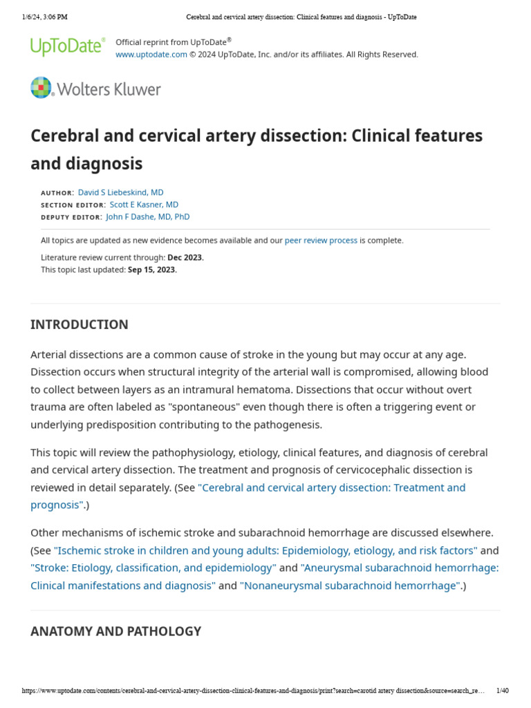 Cerebral and Cervical Artery Dissection - Clinical Features and ...