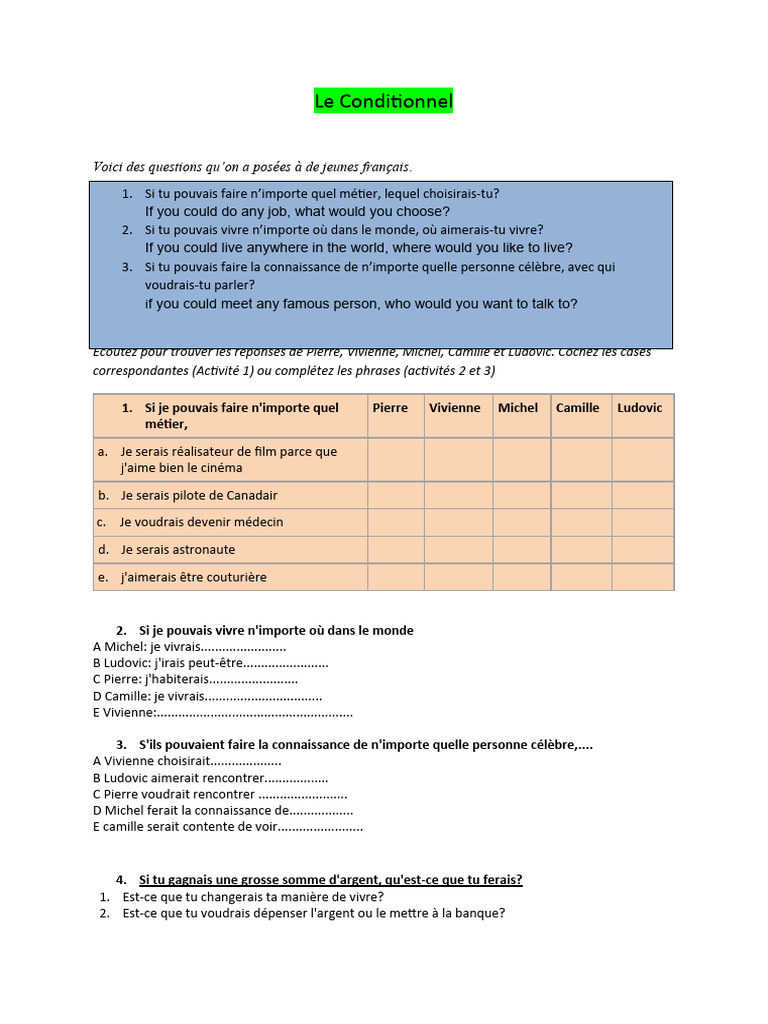 Questions sur le Conditionnel en Français | PDF | Arts du langage et ...