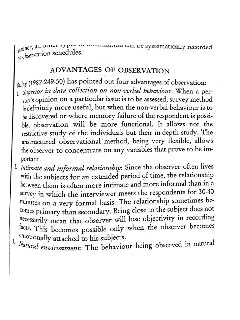 Observation (Advantages and Disadvantages) | PDF