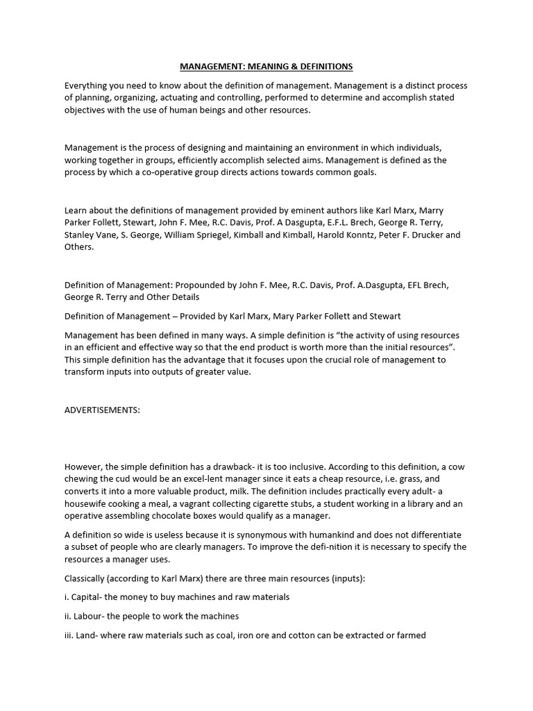 Management Meaning Definitions | PDF | Goal | Disciplines