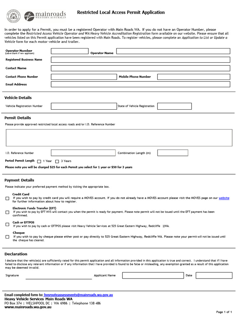 Restricted Local Access Permit Application Form | PDF | Cheque | Payments
