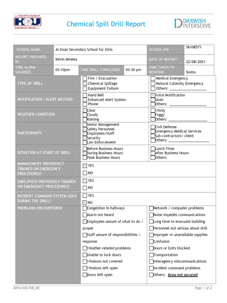 Chemical Spill Drill Report | PDF | Emergency | Incident Command System