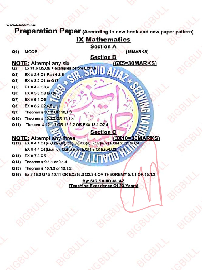 Bigbull Ix Math Preparation Paper | PDF