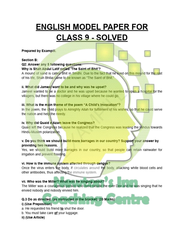 9th English Solved Model Paper 2023 | PDF | Linguistics | Linguistic Morphology