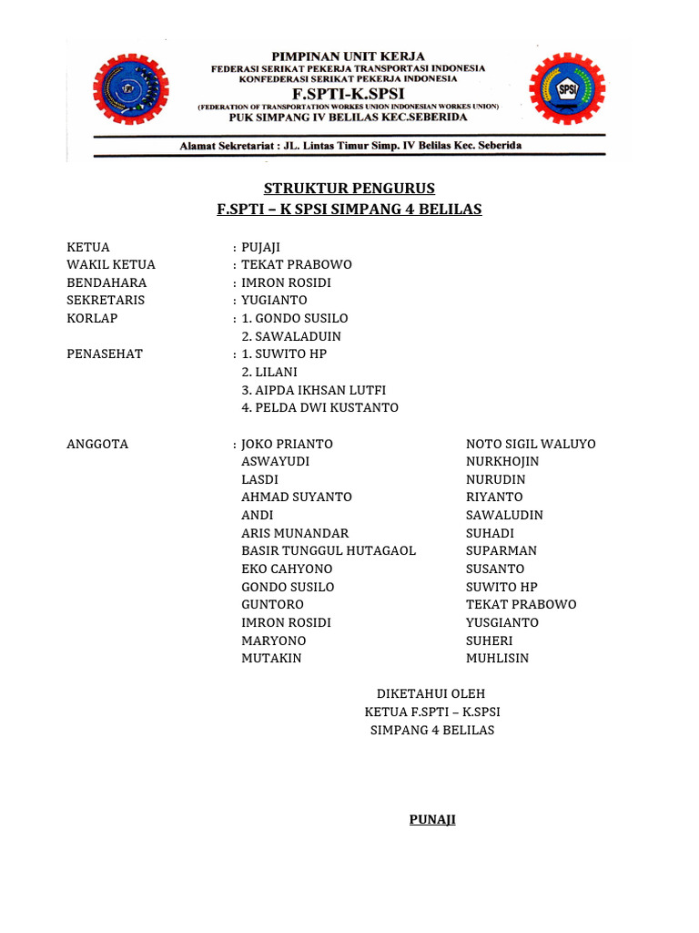 Struktur Pengurus Spsi | PDF