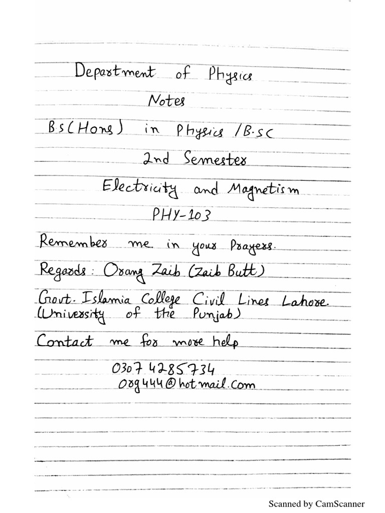 Electricity and Magnetism PHY-103 PDF | PDF