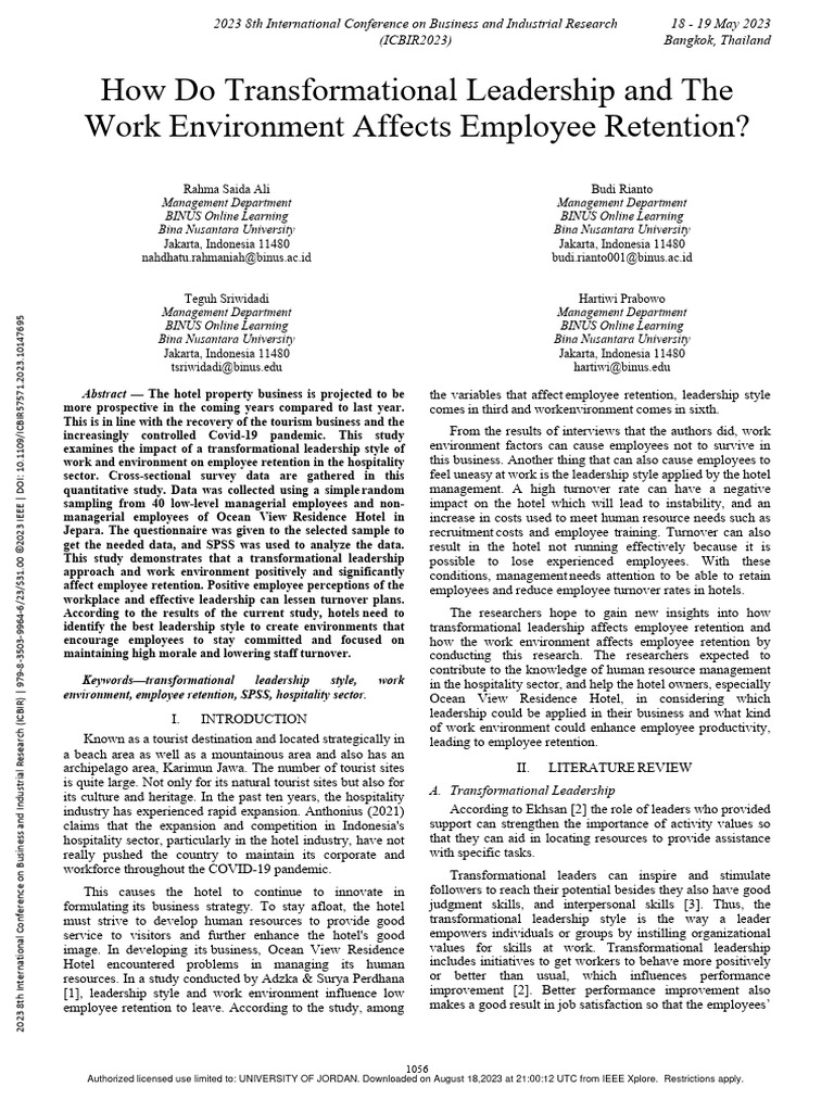 How Do Transformational Leadership and The Work Environment Affects Employee Retention | PDF | F ...