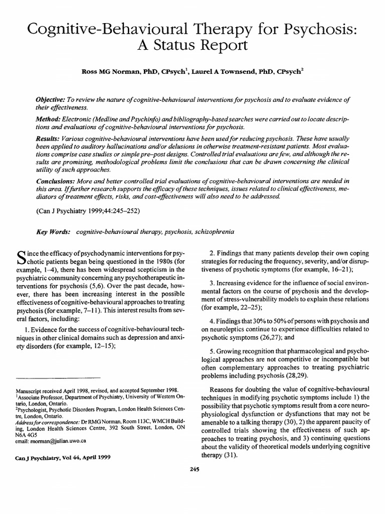 CBT Effectiveness for Psychosis | PDF | Psychosis | Cognitive ...