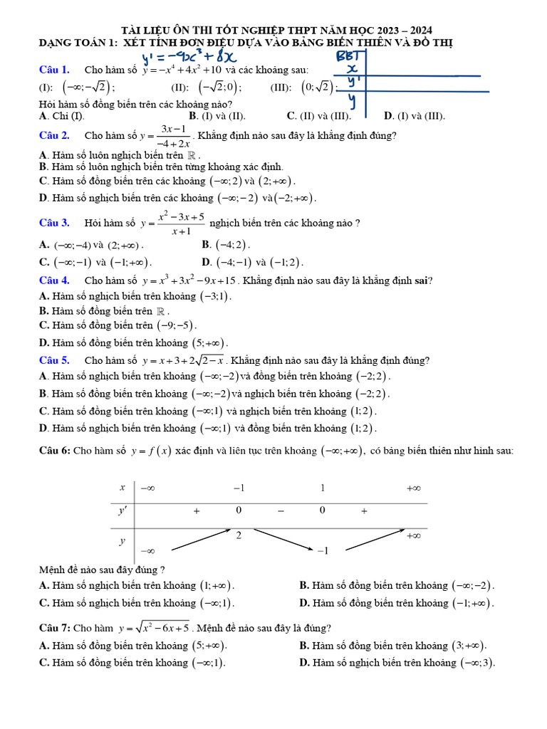 Đề Ôn Thi Tốt Nghiệp Đơn Điệu 12a3 | PDF