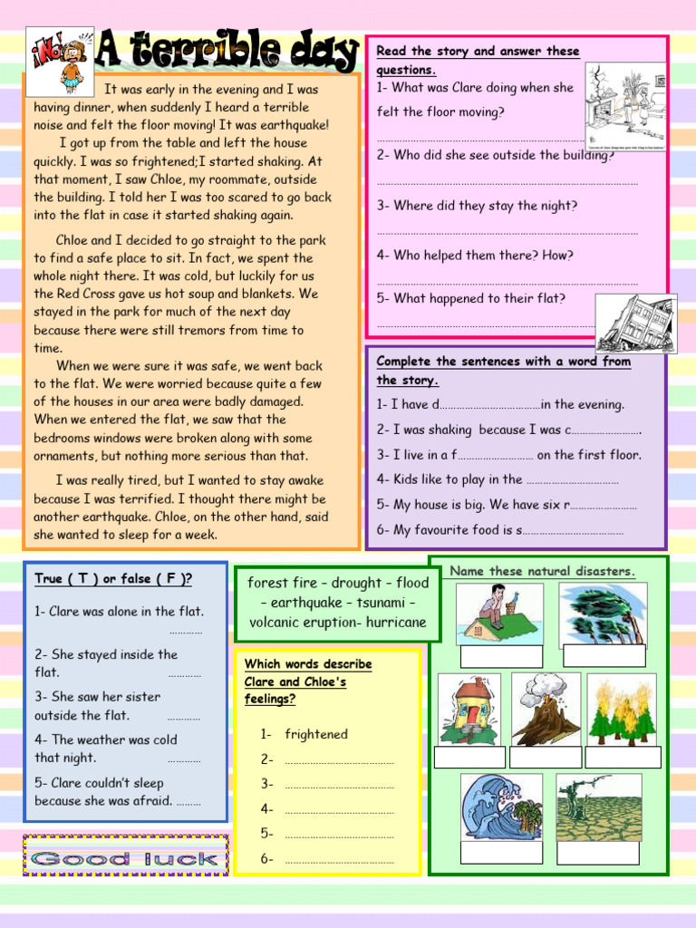 A Terrible Day Reading Comprehension Exercises - 37913 | PDF ...