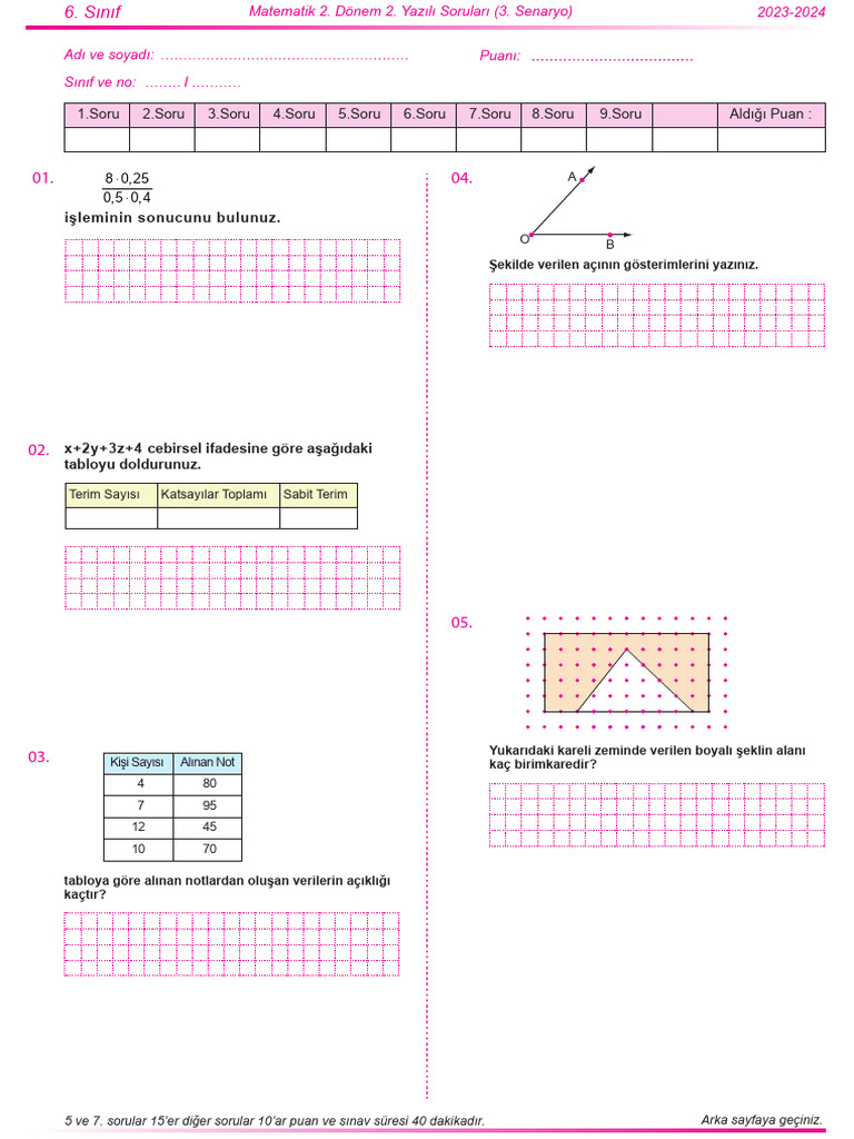 6 Sinif Matematik 2 Donem 2 Yazili 3senaryo 2023 2024 1 | PDF