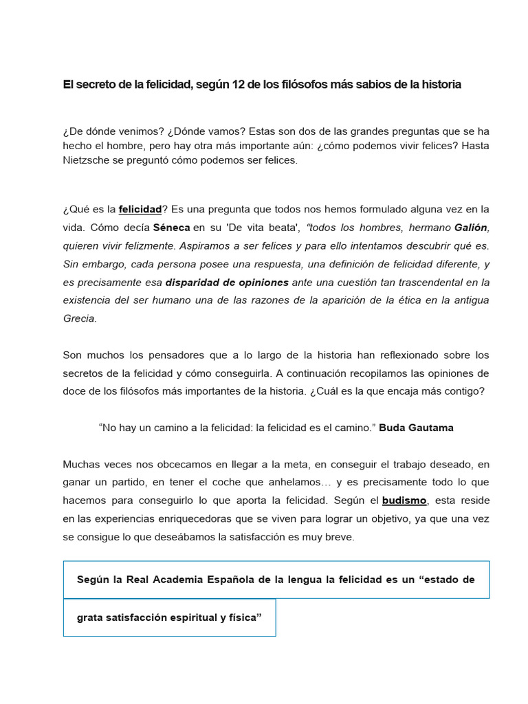 El Secreto de La Felicidad | PDF | Felicidad | Platón