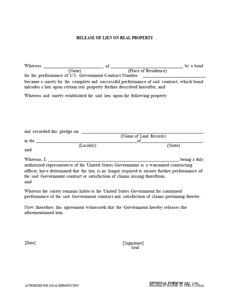 5 1a Optional Form 90 Release of Lien On Real Property | PDF | Law