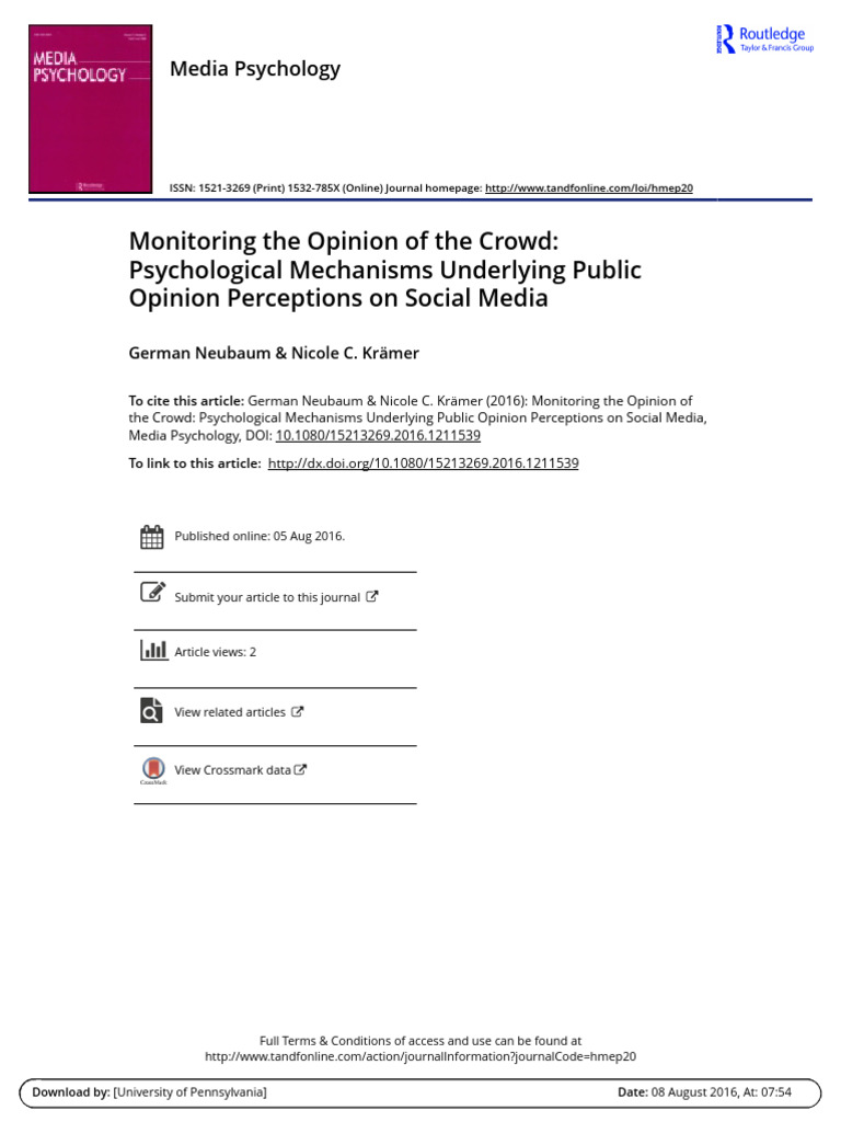 Monitoring The Opinion of The Crowd Psychological Mechanisms Underlying ...