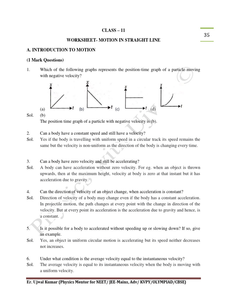 Motion in Straight Line | Download Free PDF | Acceleration | Velocity