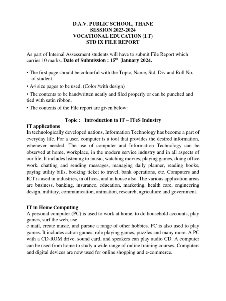 STD IX File Report Contents It | PDF | Educational Technology | Books