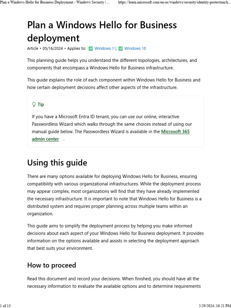 Windows Hello for Business Deployment Guide | PDF | Active Directory ...