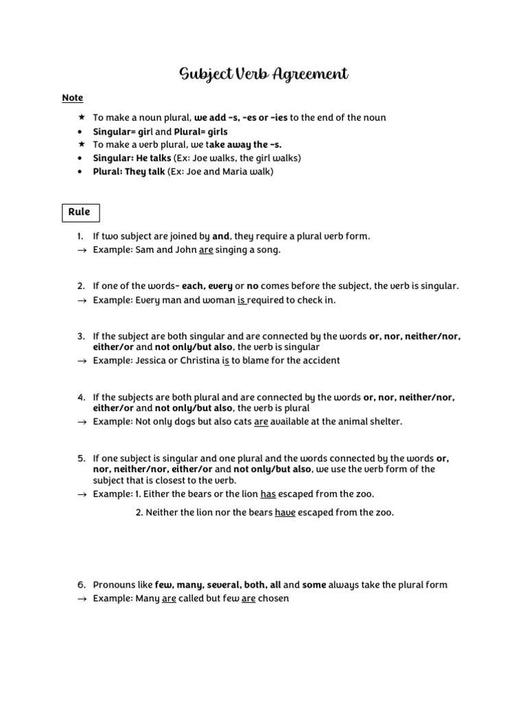 Subject-Verb Agreement Rules Explained | PDF | Grammatical Number | Plural