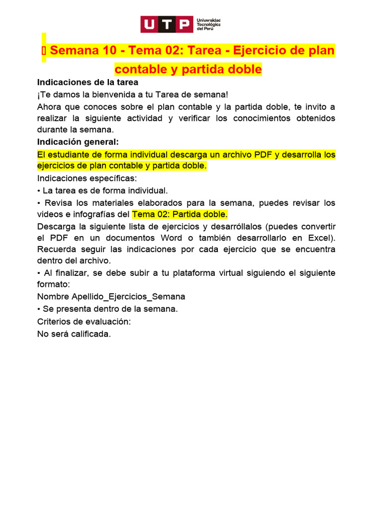 ? Semana 10 - Tema 02 Tarea - Ejercicio de Plan Contable y Partida Doble | PDF | Microsoft Word ...