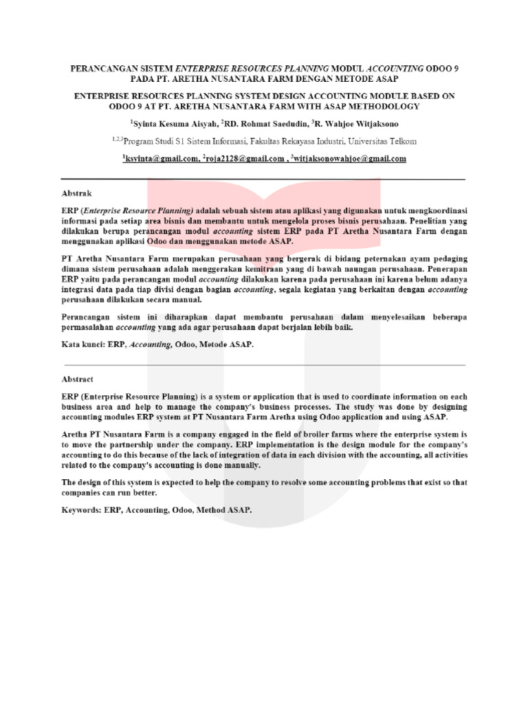 PERANCANGAN SISTEM ENTERPRISE RESOURCES PLANNING MODUL ACCOUNTING ODOO 9 PADA PT. ARETHA ...