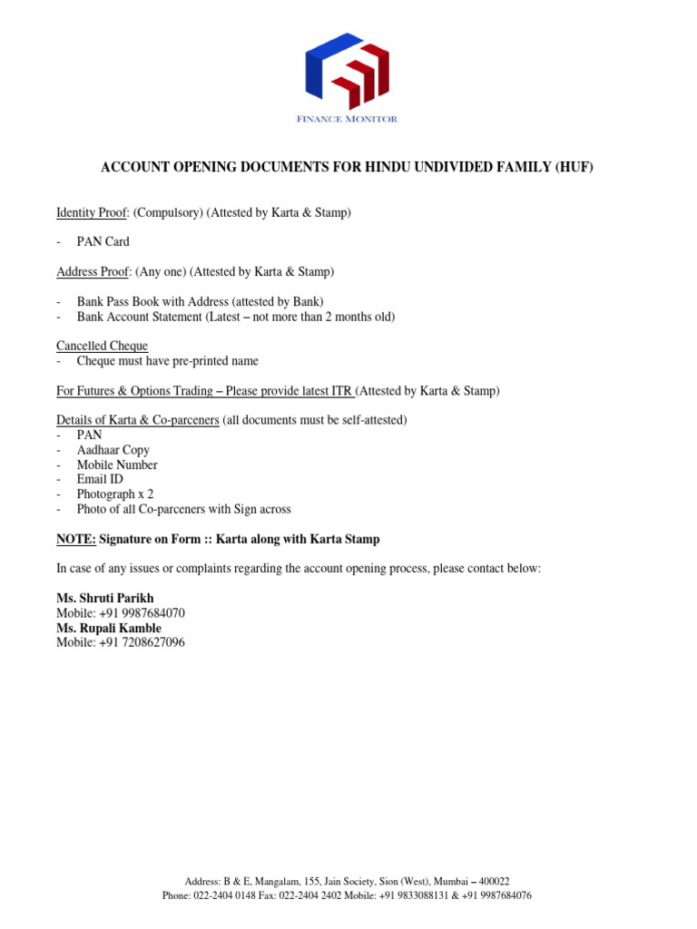 Documents Requirement Details Open Account | PDF | Cheque | Government And Personhood